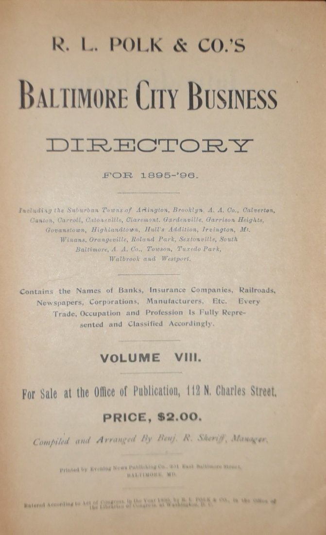 R. L. Polk & Co's Baltimore City Business Directory for