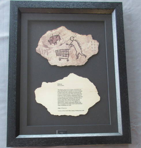 Two Banksy Peckham Rock Wooden Postcards Framed With