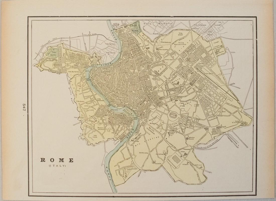 1901 Cram Map of Rome and Naples - Rome [verso] Naples