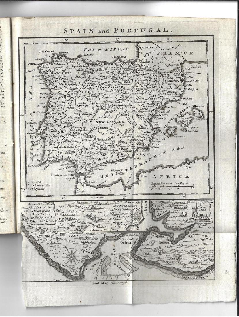 1756 Magazine Colonial America Map of Spain