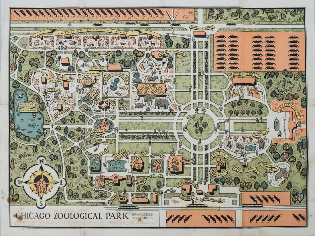 1930 Map of the Brookfield Chicago Zoo --Official Map
