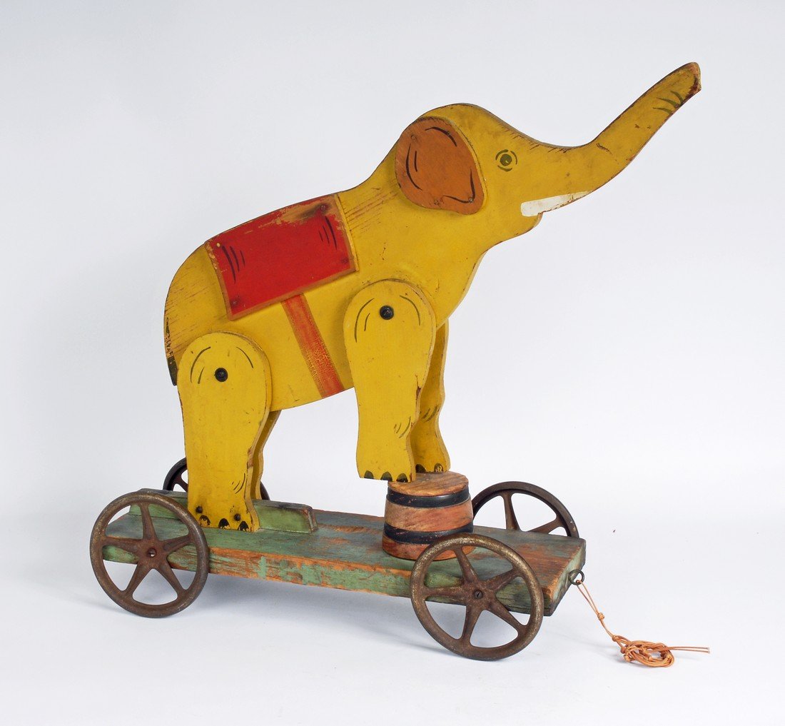 Painted Folk Art Elephant Pull Toy