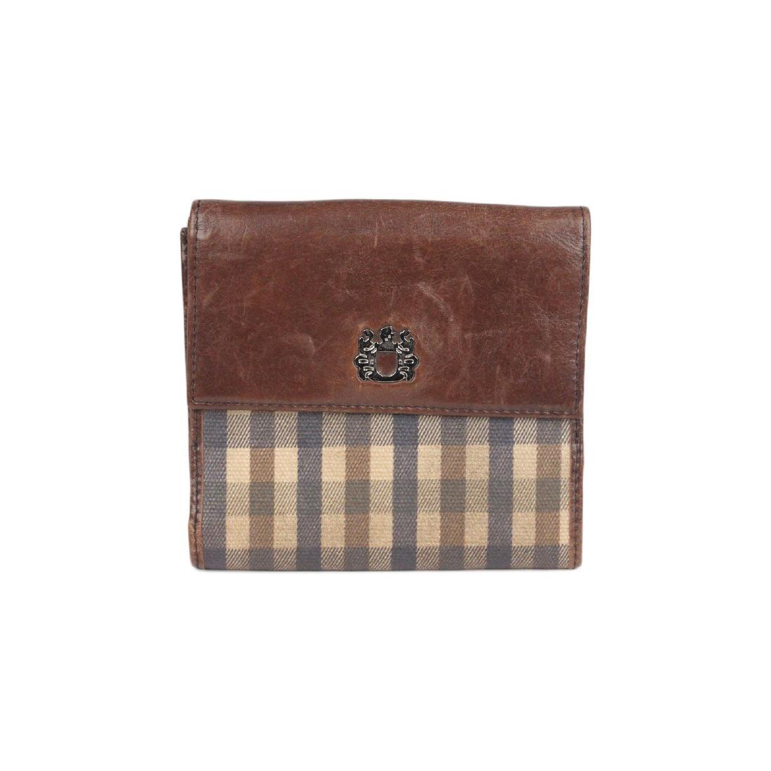 Aquascutum Checkered Canvas and Brown Leather Wallet