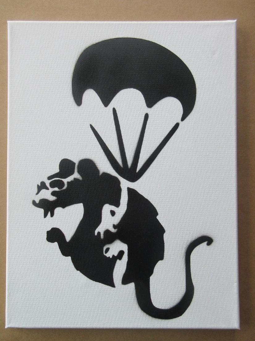 Banksy (after) Parachute Rat Spray Paint on Canvas