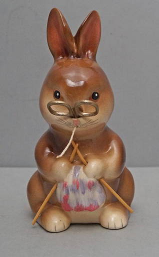 Vintage Knitting Rabbit Ceramic String Holder
