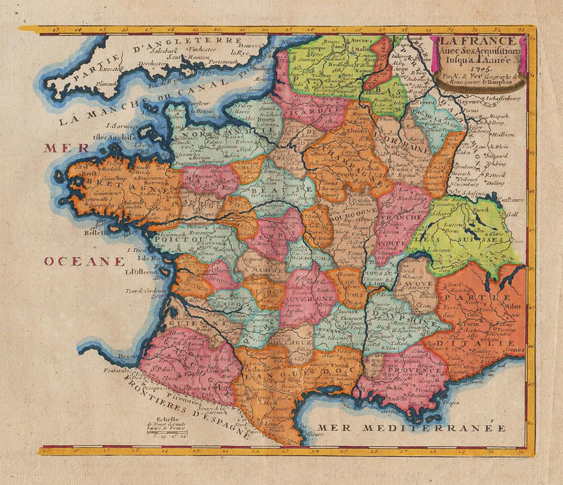1705 Map Of France By Nicolas De Fer