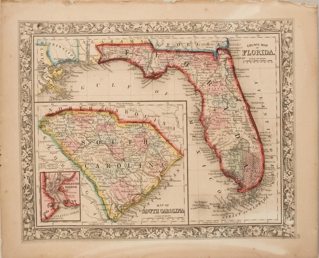 1860 Mitchell Map Of Florida And South Carolina
