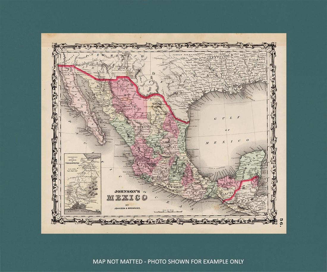1861 map of Mexico, Johnson & Browning