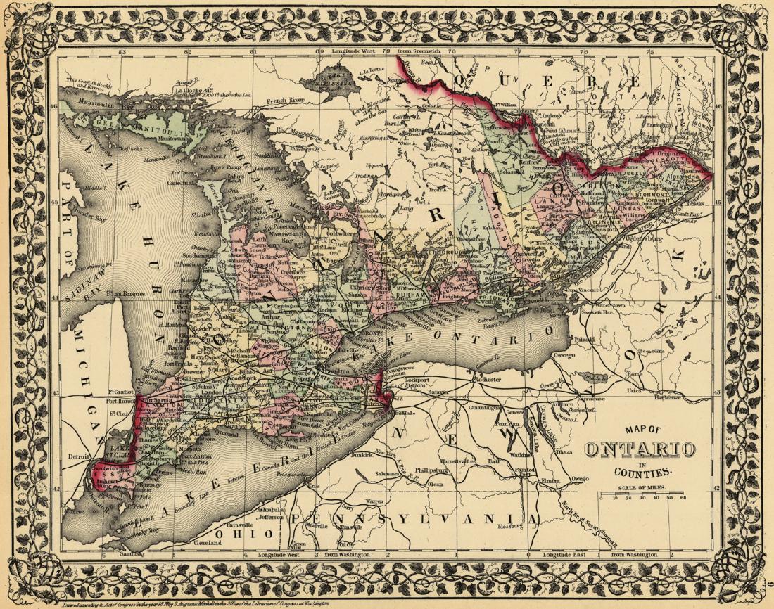 Map of Ontario in Counties.