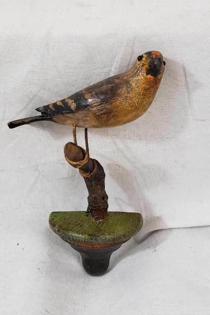 Carved And Painted Songbird On Wall Mount Ca 1920's