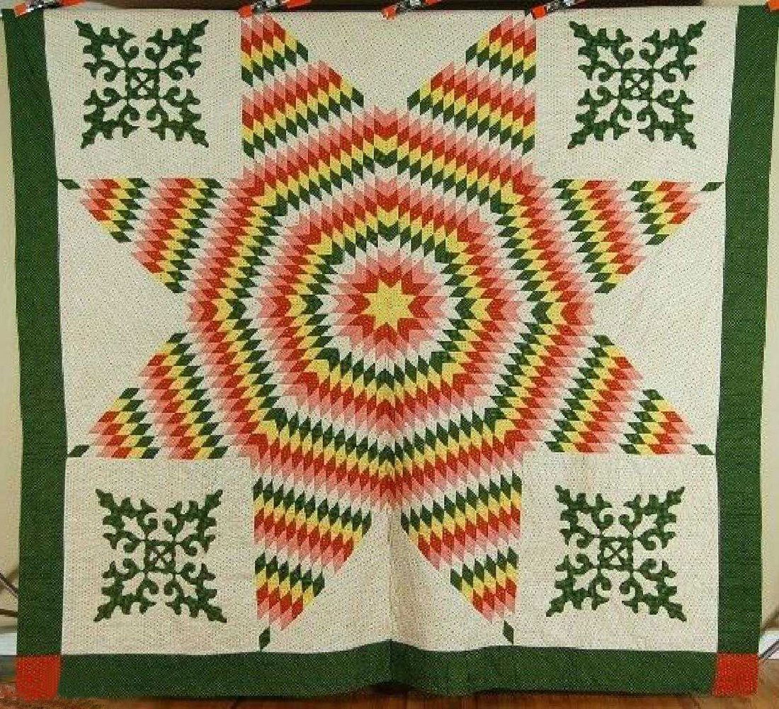 Vintage PA Mennonite Star Quilt w/ Scherenschnitte