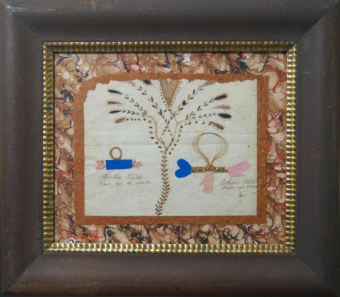 Folk Art Love Token With Hair, Heart and Hands