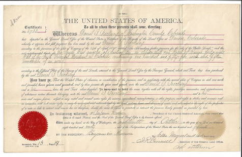 1889 Benjamin Harrison Signed Land Deed