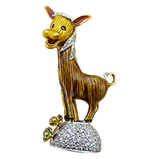 Diamond Ruby Enamel 18 Karat Gold Donkey Pin