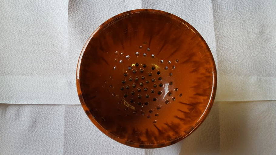 Pennsylvania Redware Colander With Manganese Splotching