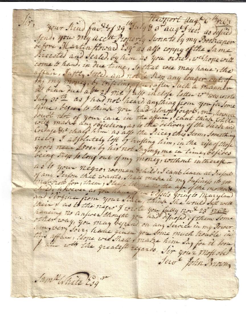 1763 Colonial Letter Selling of Slaves - Jun 12, 2019 | Jasper52 in NY