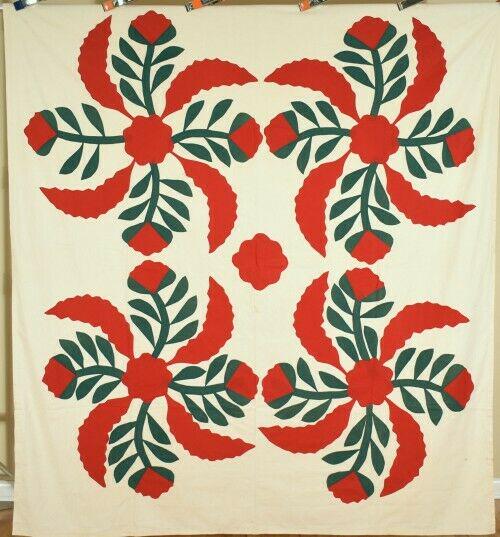 Vintage 1870's Red & Green Princess Feather Applique
