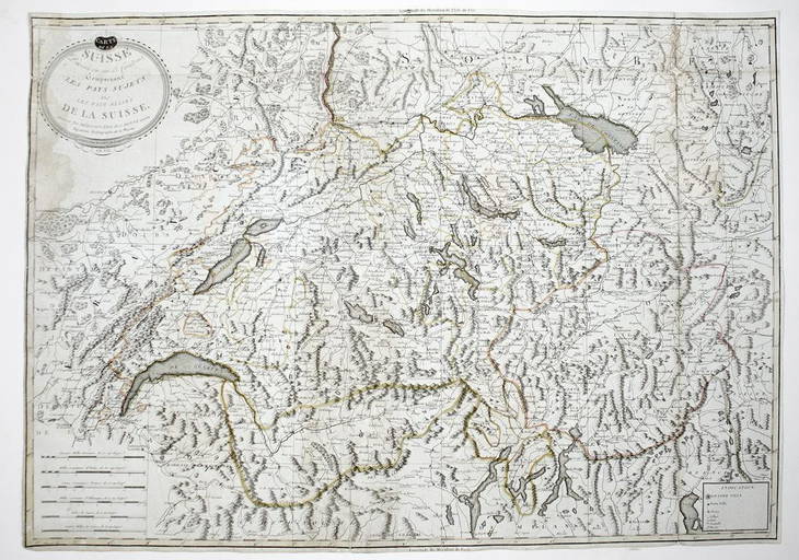 Large Topographic Engraving Antique French Map Of