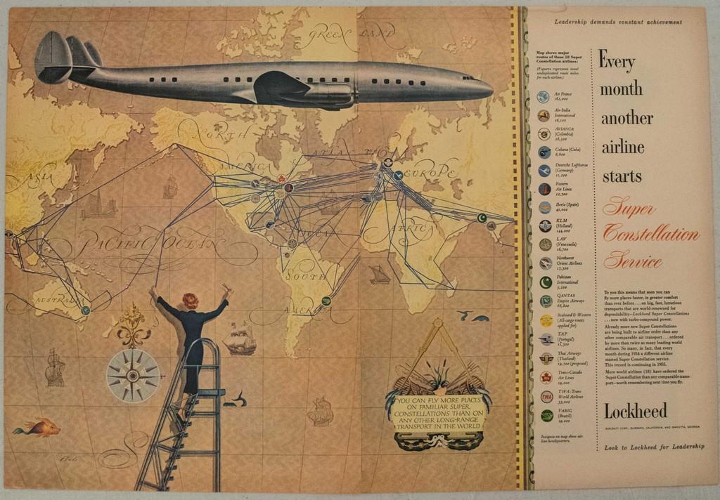 1955 Lockheed World Map Ad
