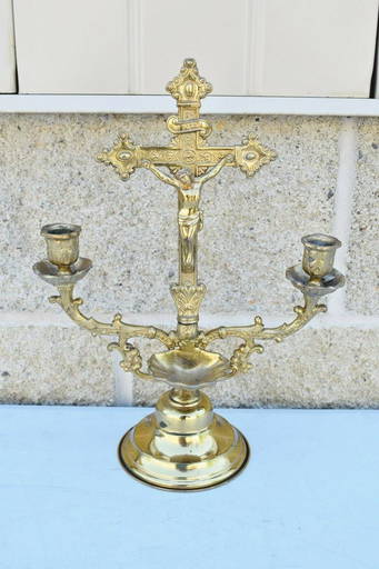 Older Sick Call Cross + Crucifix With Candlesticks