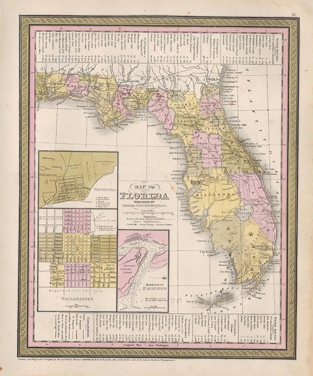 Early Map Of Florida In Full Hand Color