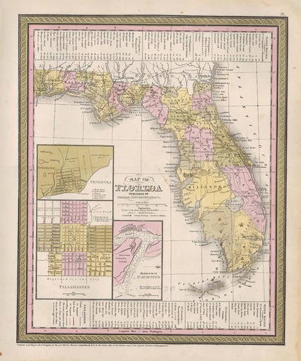 Early Map Of Florida In Full Hand Color