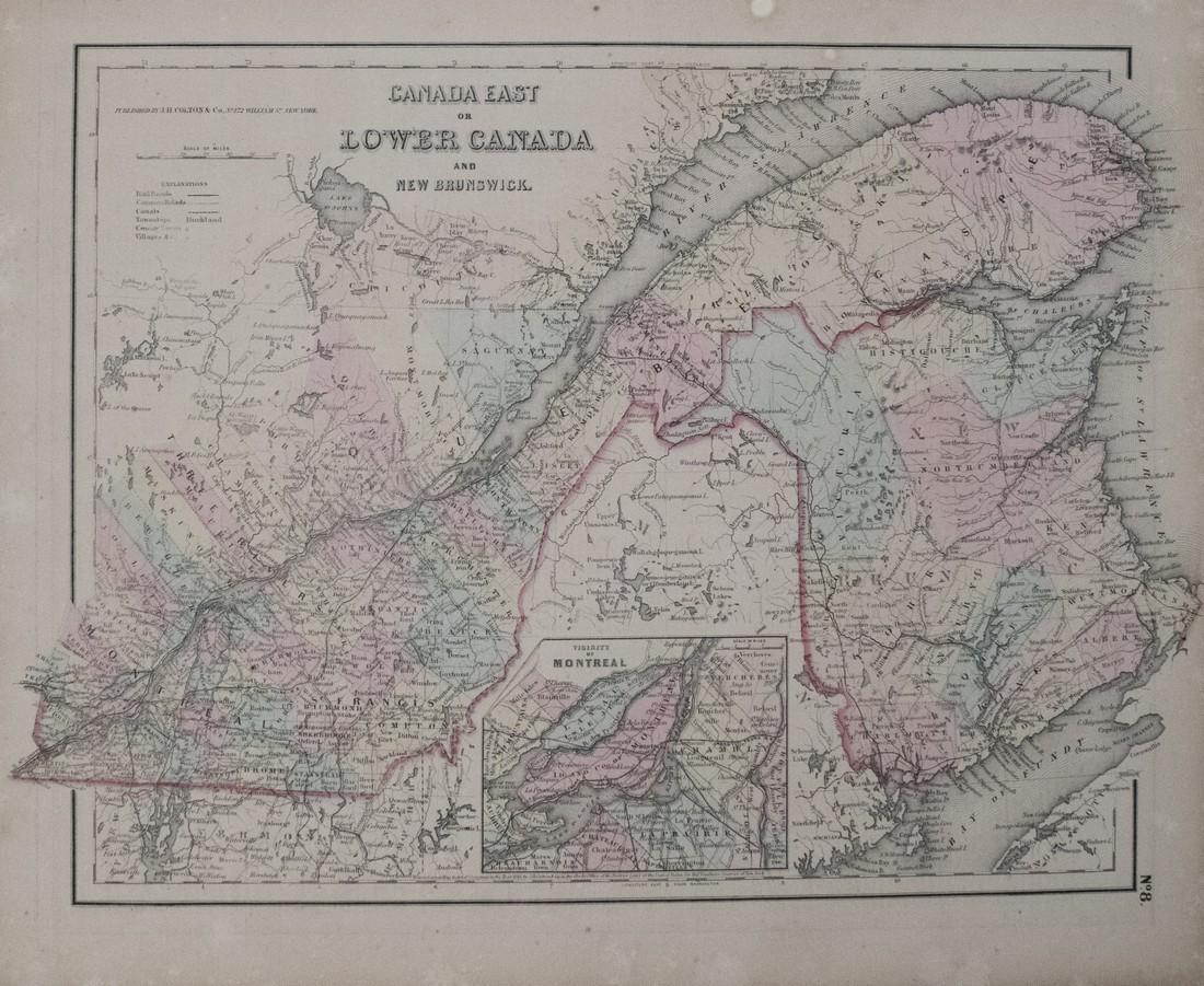 1855 Colton Map Of Quebec And New Brunswick Canada