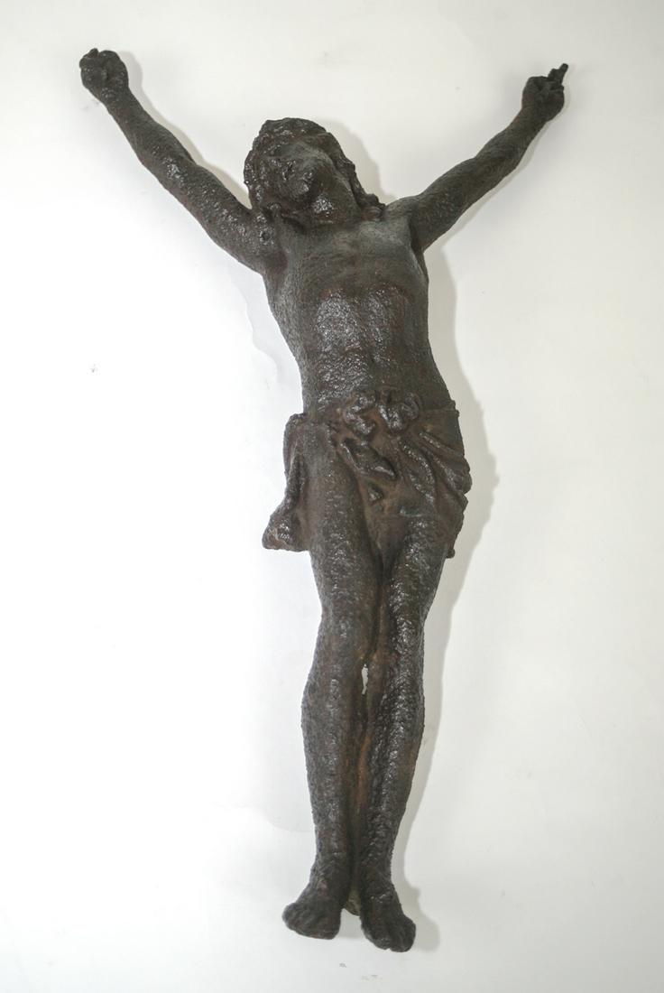 Large Cast Iron French Antique Christ Statue Crucifix