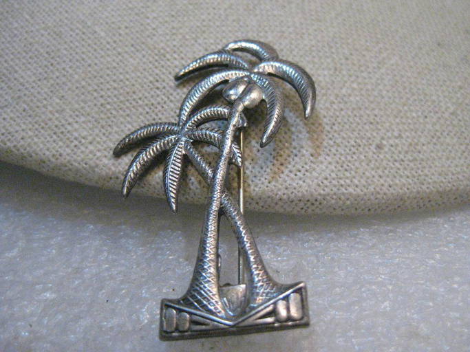 Vintage Sterling Silver Palm Trees Brooch, Art Deco,