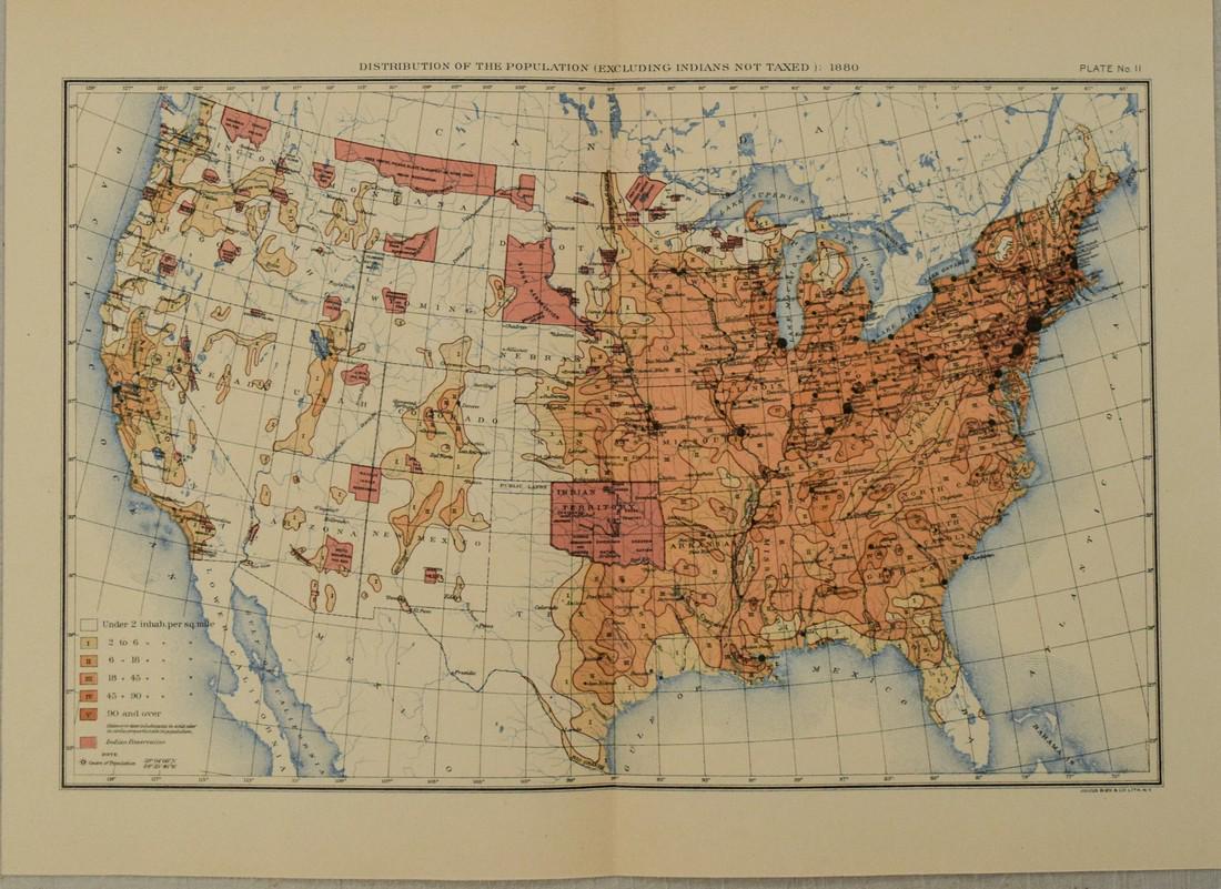 1880 Us Government Map Of Us Population Distribution
