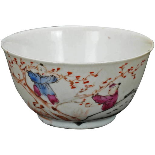 Chinese 18th C Quail And Children Teacup