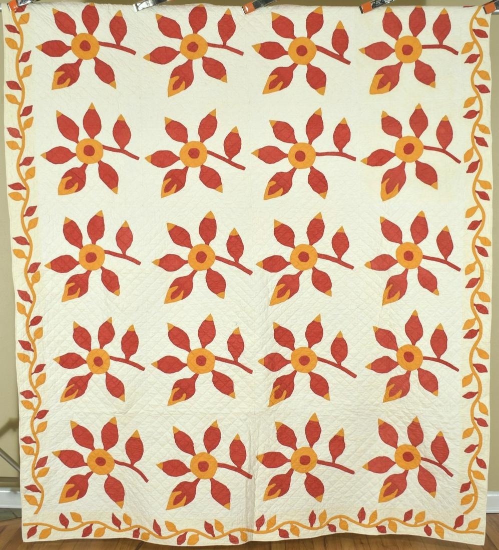 1880's Red & Cheddar Applique Quilt, Vine Border - May 14, 2020 ...