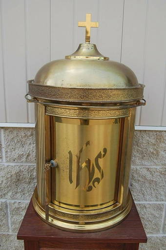 Nice Antique Large Round Tabernacle With Key + Ihs