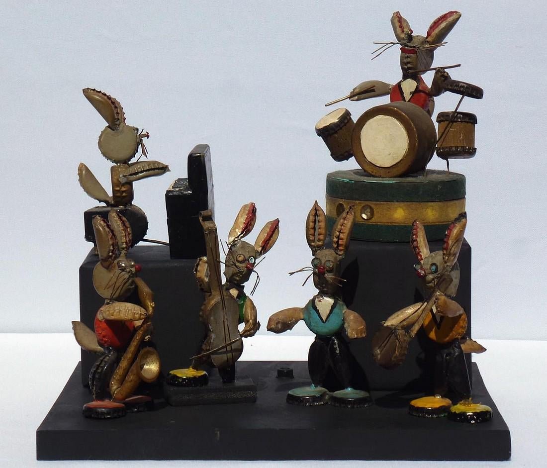 Folk Art rabbit musicians made from bottle caps - Jun 04, 2020 ...