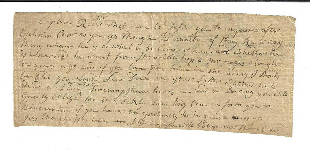 1776 Revolutionary War Manuscript Inquiry