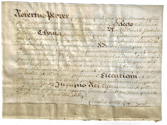 1689 English Probate Certificate On Vellum