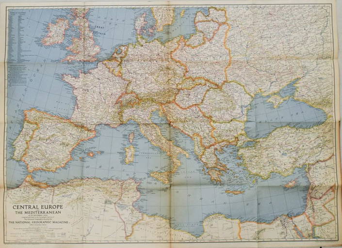 1939 Nat Geo Map Of Europe And The Mediterranean