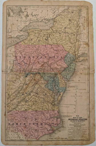 1852 Hand Tinted Old Antique Map Middle United States