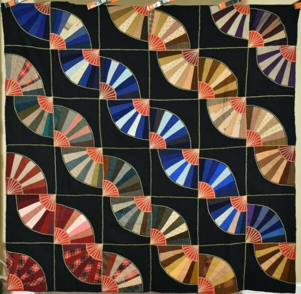 1900's Wool Fan Straight Furrows Quilt, Rainbow Colors - Dec 10, 2020 ...
