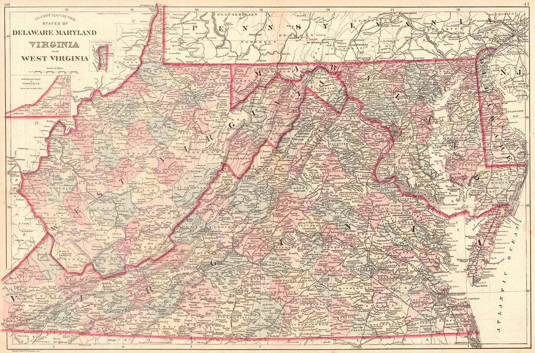 County Map Of The States Of Delaware, Maryland,