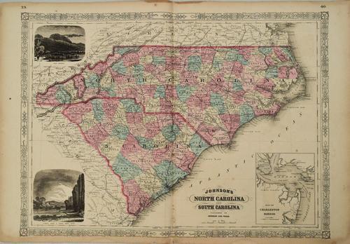 1865 Johnson Map Of North And South Carolina