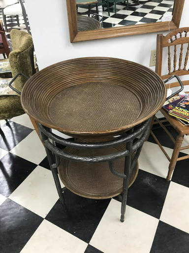 Metal Two Tiered Round Table With Handles