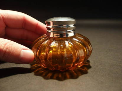 2 Amber Glass Inkwells