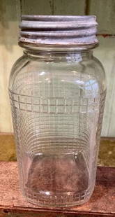 Vintage Hoosier Cabinet Square Ribbed Glass Jar General Store Candy