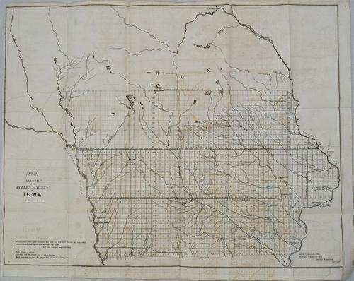 1852 Survey Map Of Iowa (no. 2) Sketch Of The Public