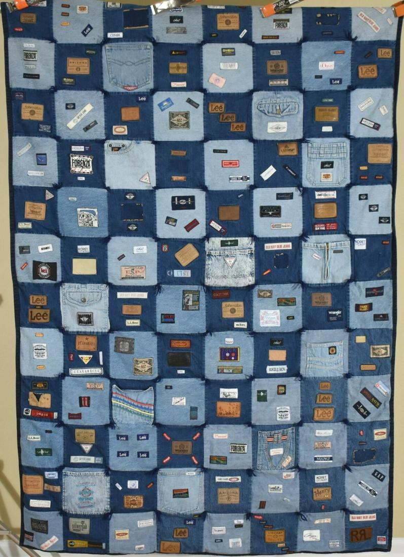 Folky Vintage Denim Blue Jean Quilt