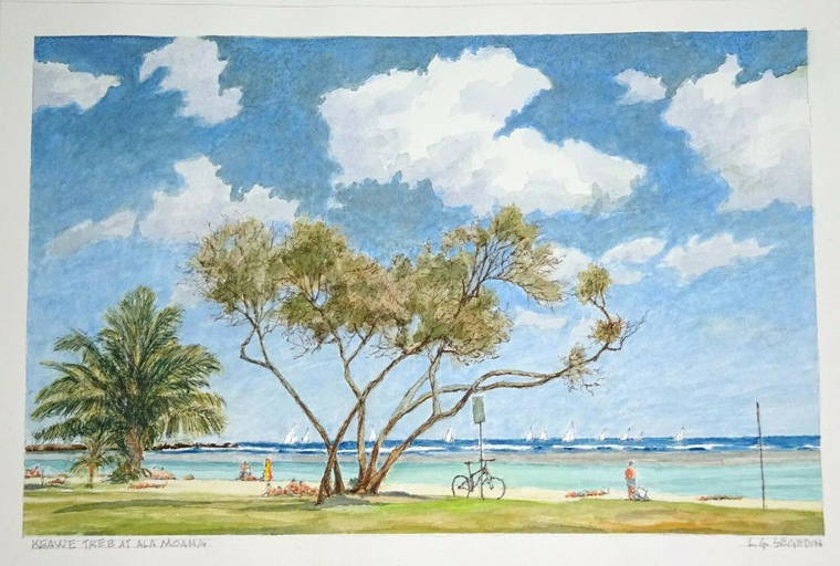 Hawaii Painting Keawe Tree Ala Moana Beach L Segedin