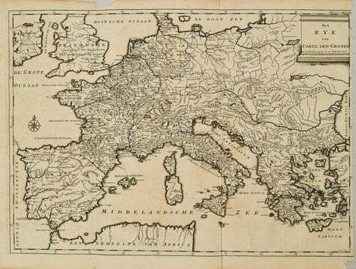 1730 Wetstein Map Of Europe During Charlemaigne's Rule
