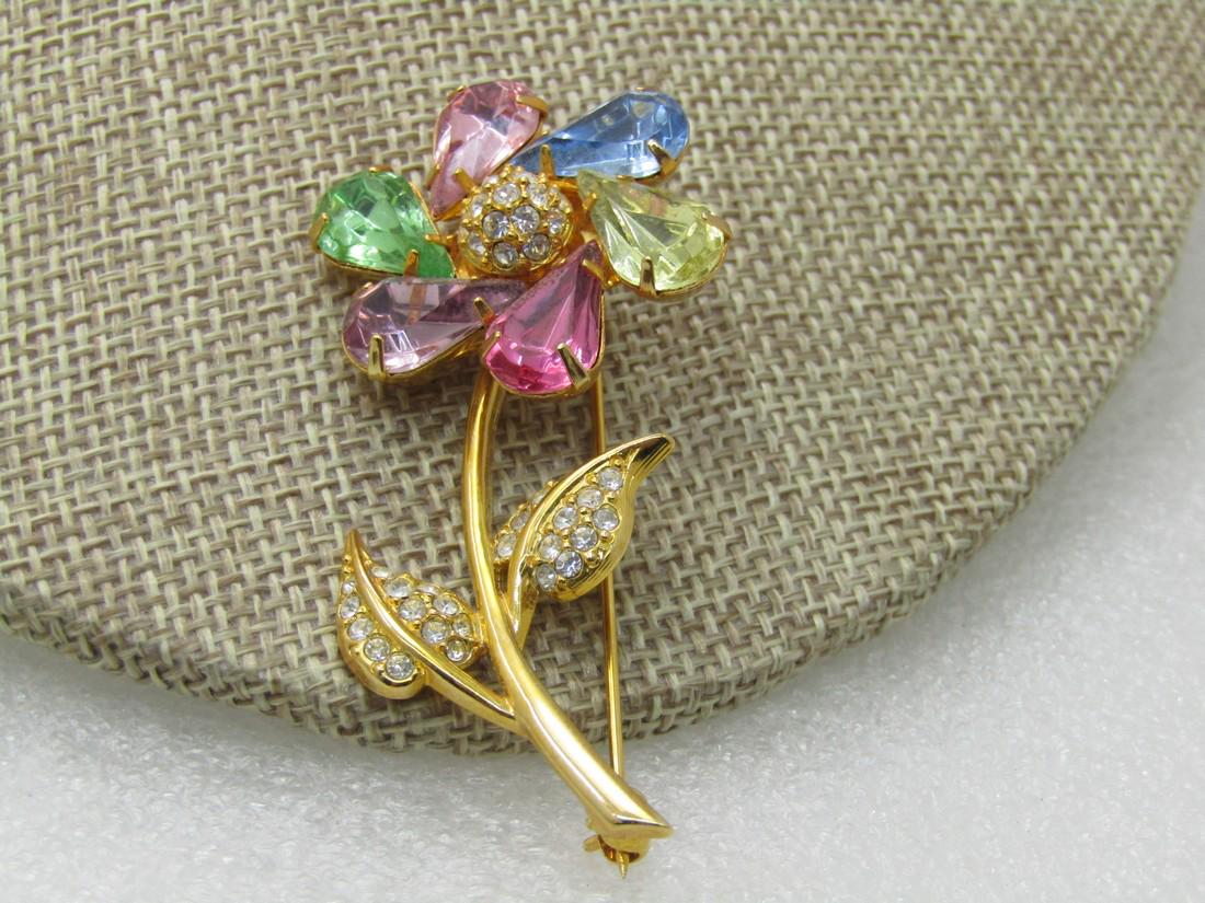 Vintage Joan Rivers Rhinestone Spinning Floral Brooch,