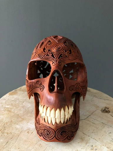 Hand Carved Human Skull Tribal Carving Teeth Made